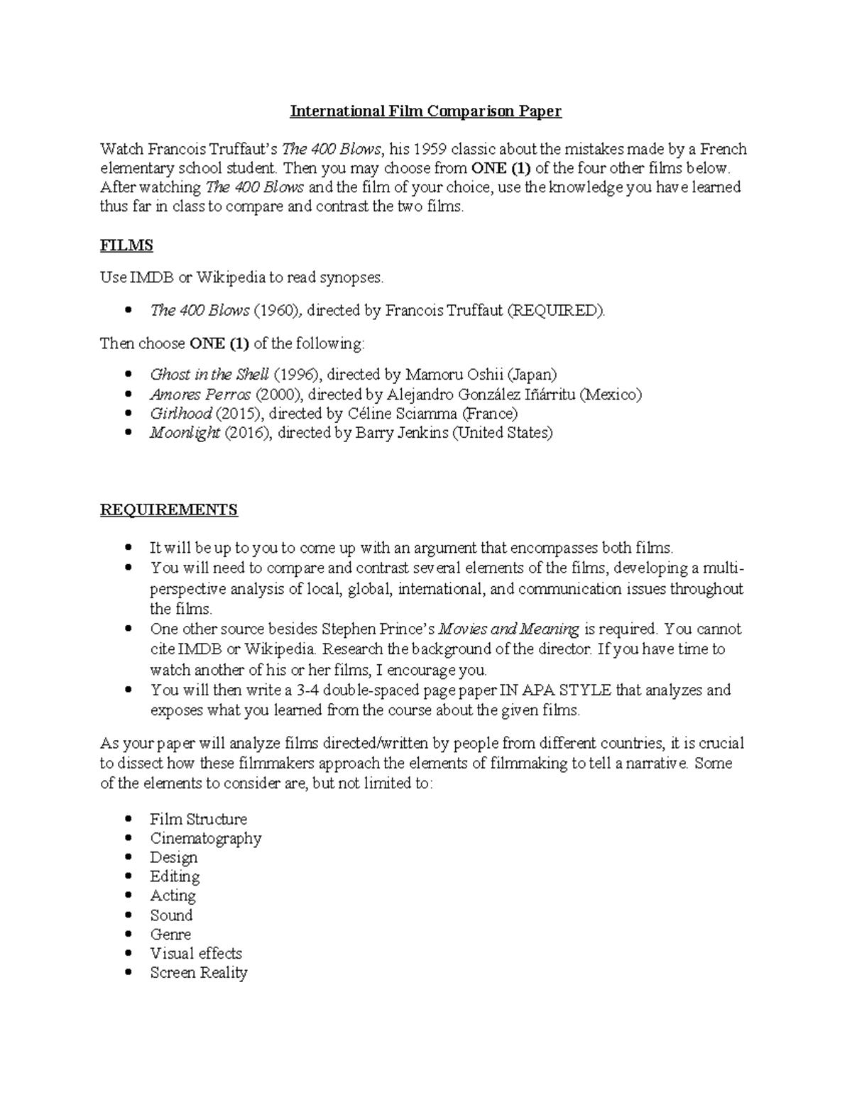 International Film Paper (Fall 2021) - International Film Comparison ...