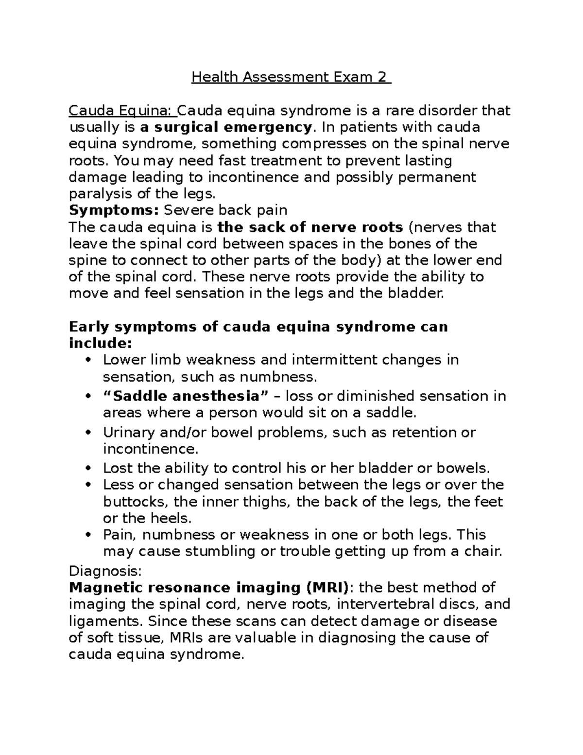 Health assessment exam 2 study guide - Health Assessment Exam 2 Cauda ...