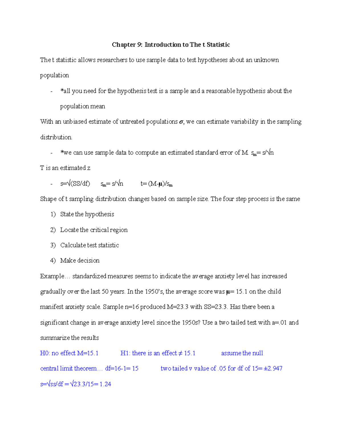 PSY216 Chapter 9 Introduction to The t Statistic - Chapter 9: Introduction to The t Statistic ...