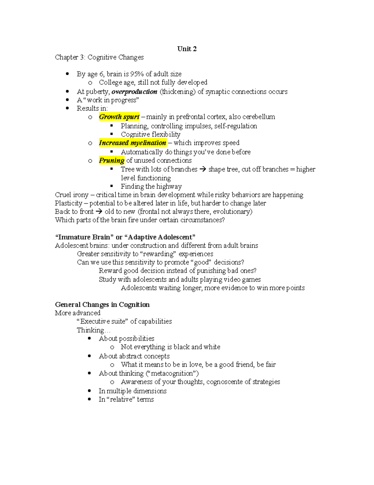 Adolescent Psych Exam 2 Study Guide - Unit 2 Chapter 3: Cognitive ...