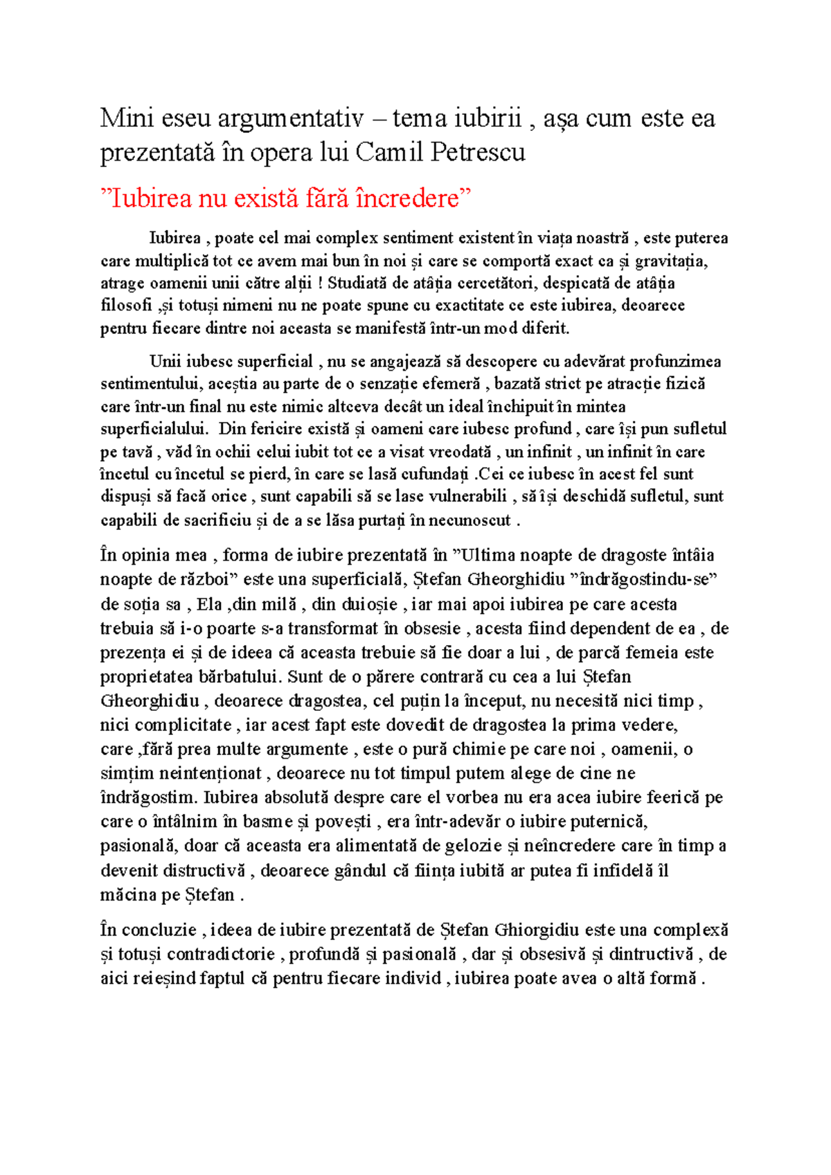 Mini eseu argumentativ - Unii iubesc superficial , nu se angajează să ...