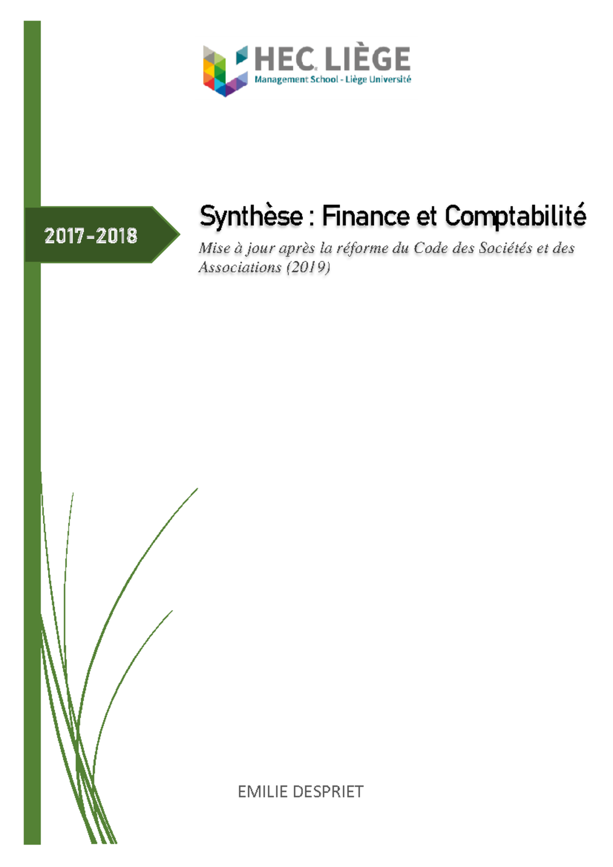 Synthèse Compta bac 1 Corrigée - 2017 - 2018 Synthèse : Finance et Comptabilité Mise à jour ...