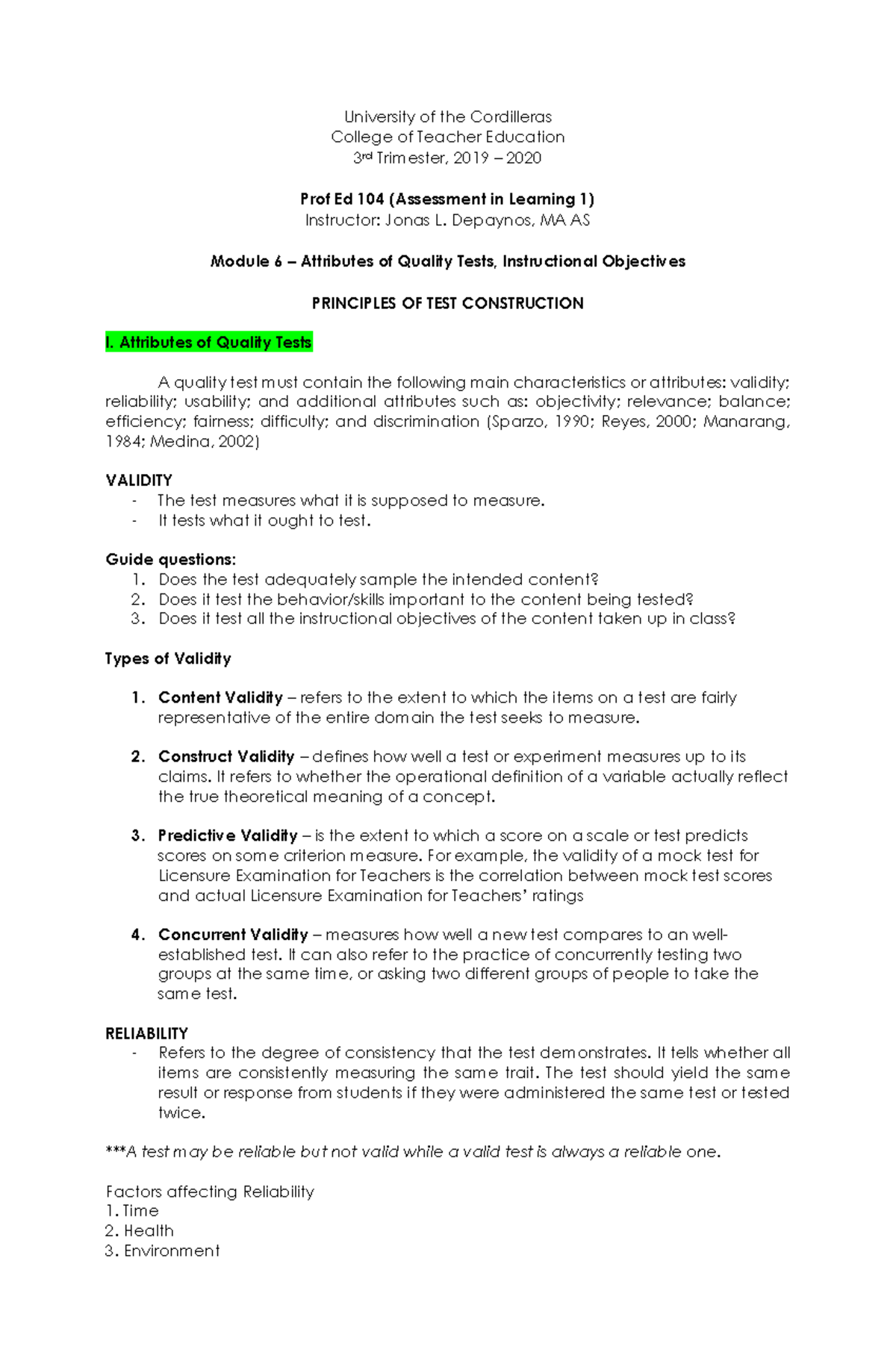 Prof Ed 104 - Module 6 (Material) - University of the Cordilleras ...