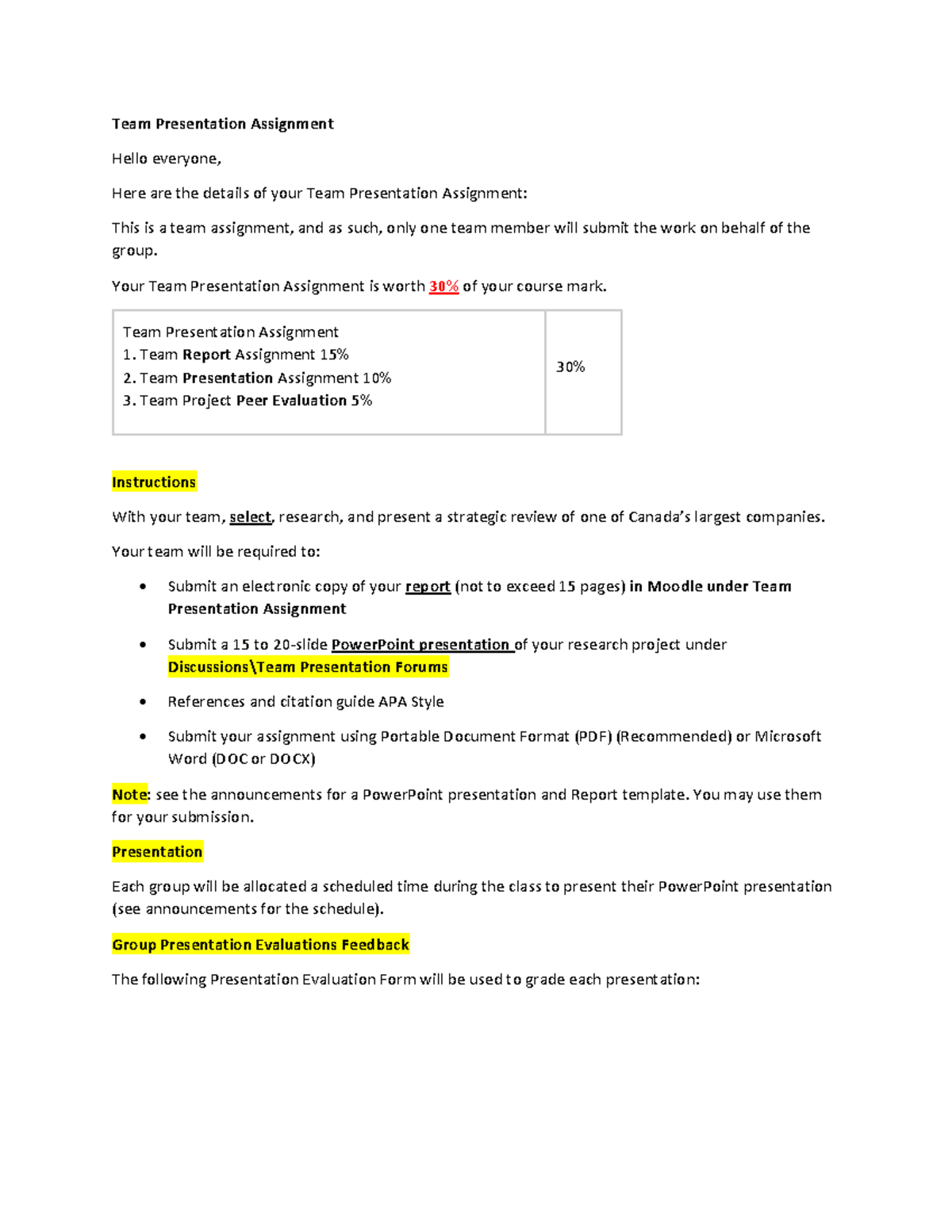 Team Presentation Assignment Instructions-Mar2024 - Team Presentation Assignment Hello everyone ...