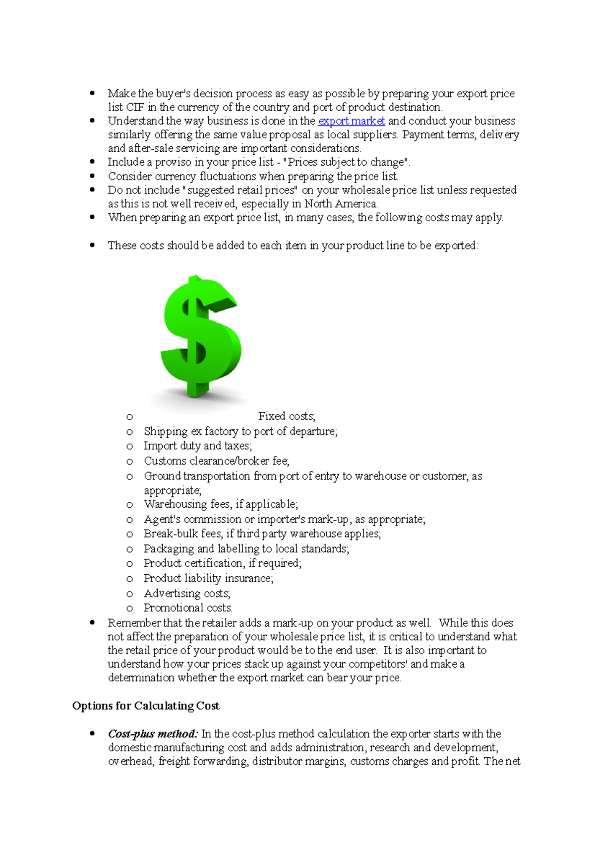 Export pricing - Make the buyer's decision process as easy as possible ...