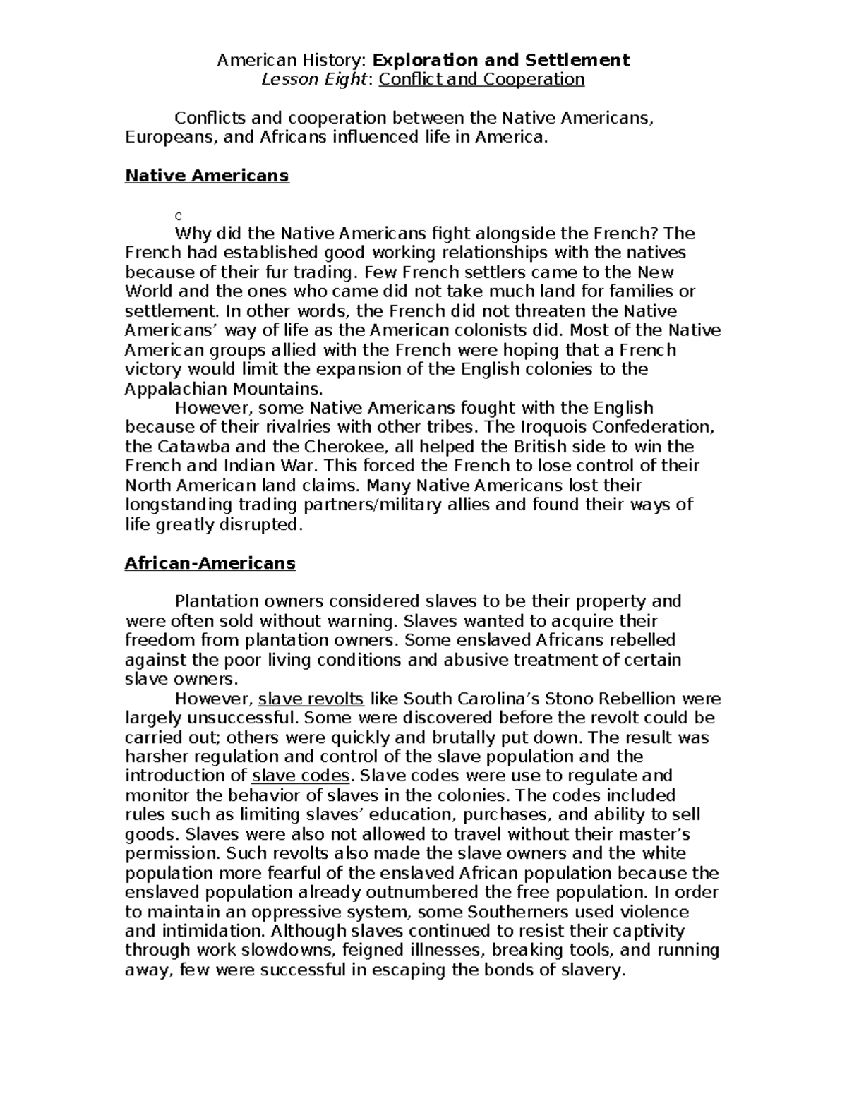 Conflictandcooperationtext - American History: Exploration and ...