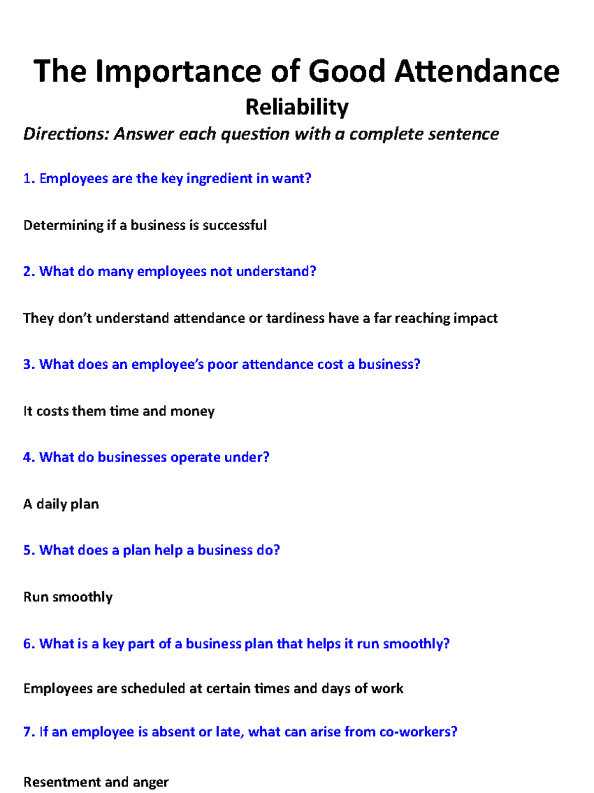 The Importance of Good Attendance - The Importance of Good Attendance ...