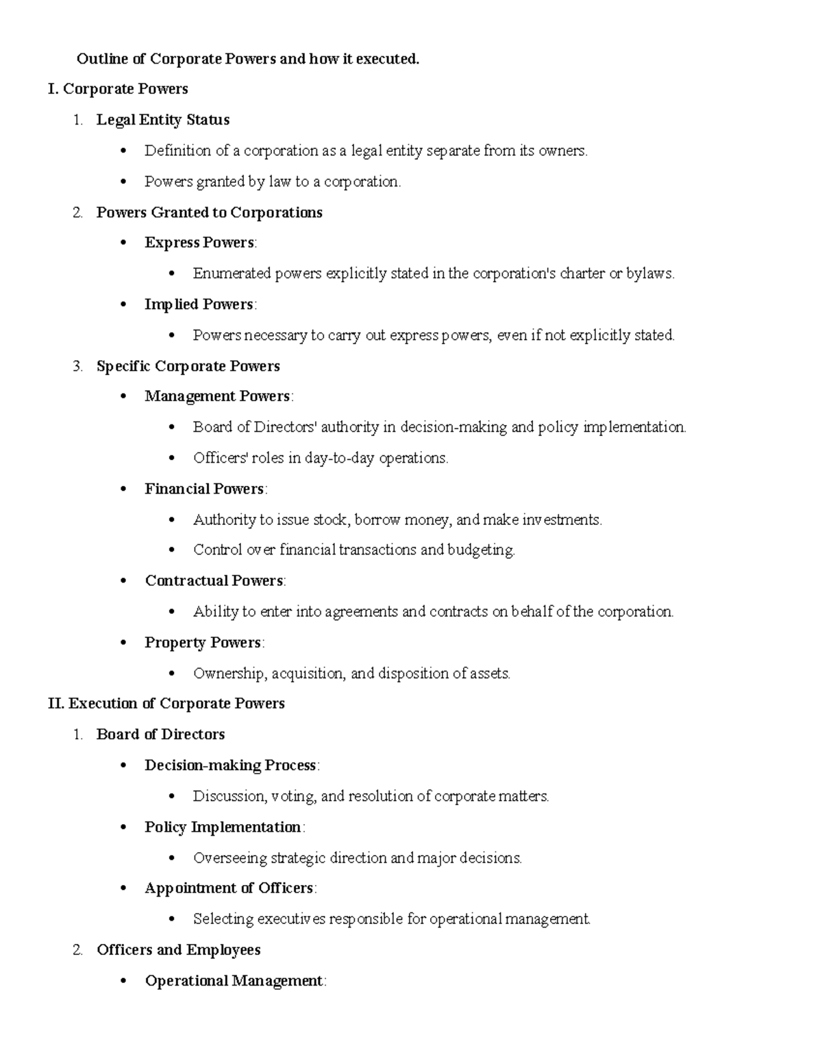 Outline of Corporate Power-reviewer - Outline of Corporate Powers and ...