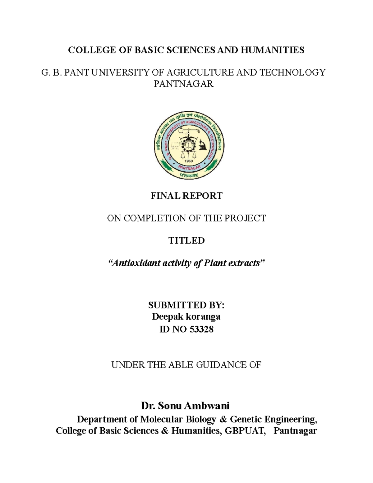 Final project work Deepak - COLLEGE OF BASIC SCIENCES AND HUMANITIES G ...