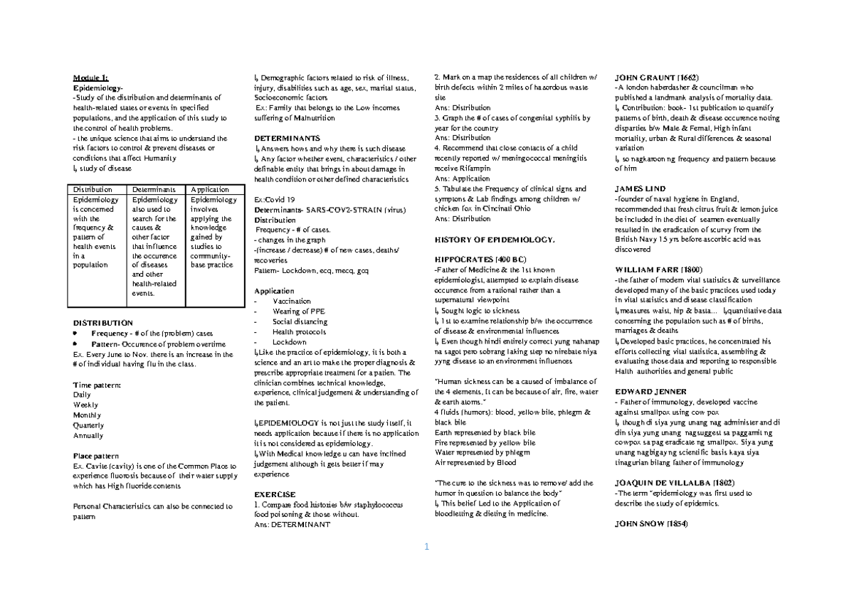 BIOSTAT MODULE 1-2 - Module 1: Epidemiology-Study of the distribution ...