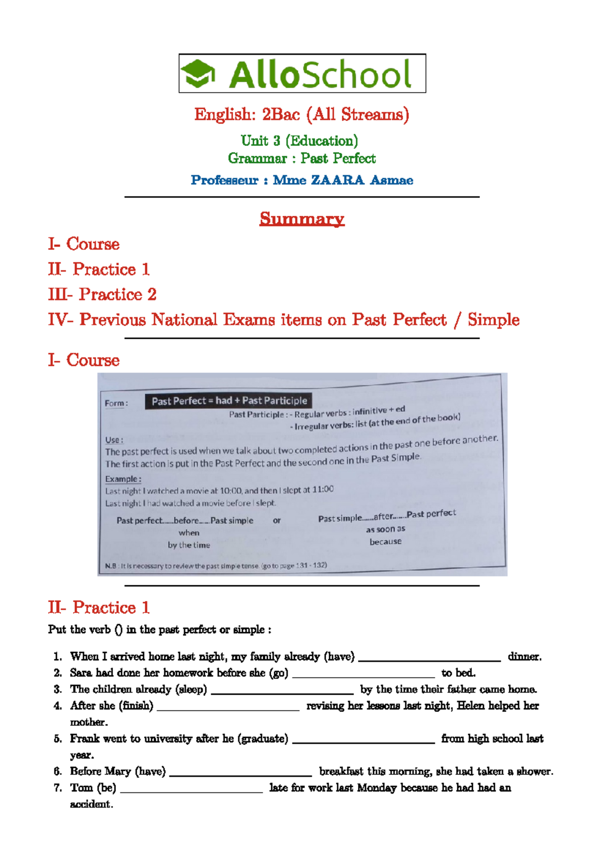 Grammar 3 past perfect - Education - English - Studocu