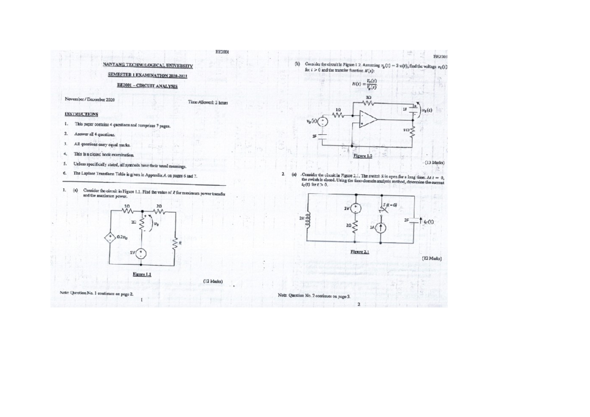 NOV DEC 2020 - circuit analysis - EE2001 - Studocu