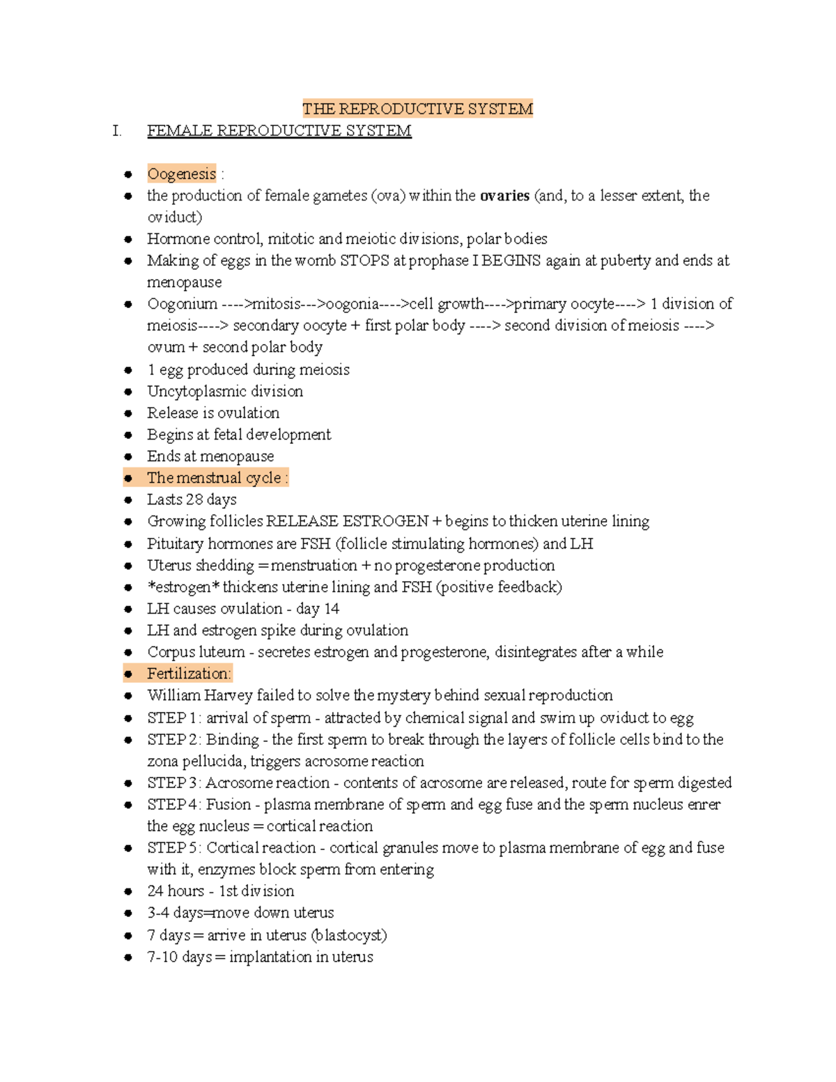 Reproductive System Study Guide - THE REPRODUCTIVE SYSTEM I. FEMALE ...