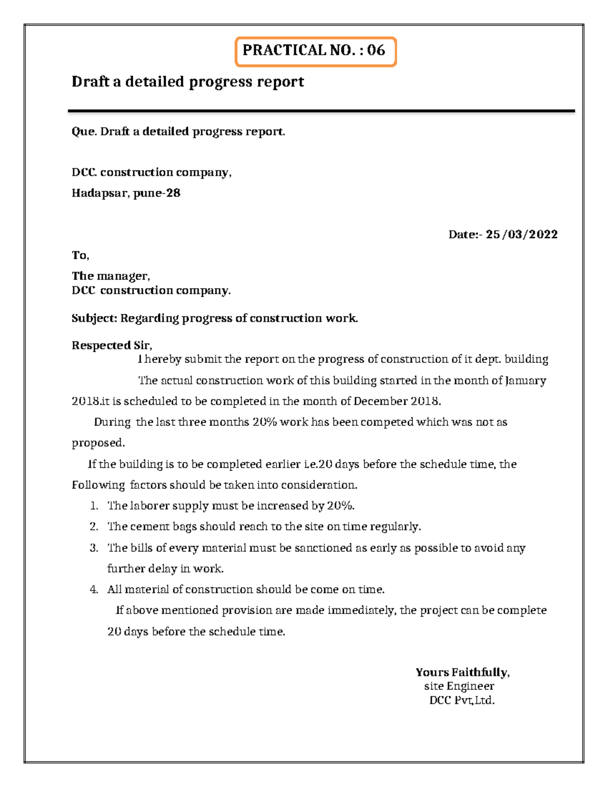 Practical NO- 06(abhi) - PRACTICAL NO. : 06 Draft a detailed progress ...