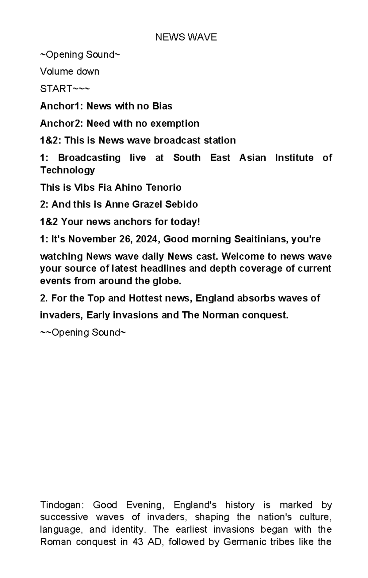 NEWS-WAVE - News information - NEWS WAVE Opening Sound Volume down START~~~ Anchor1: News with ...