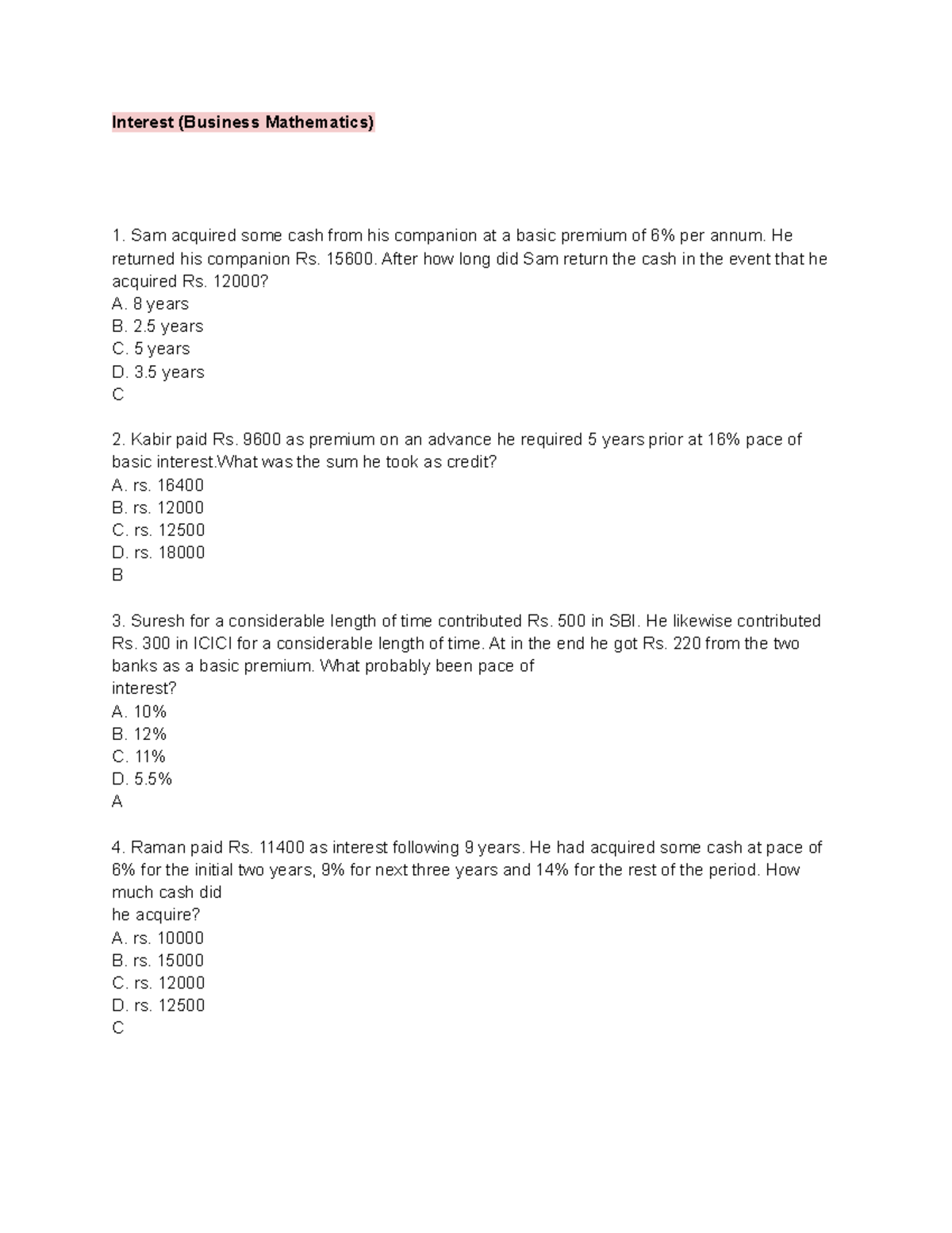 Unit 6 Interest (Business Mathematics) - Interest (Business Mathematics ...