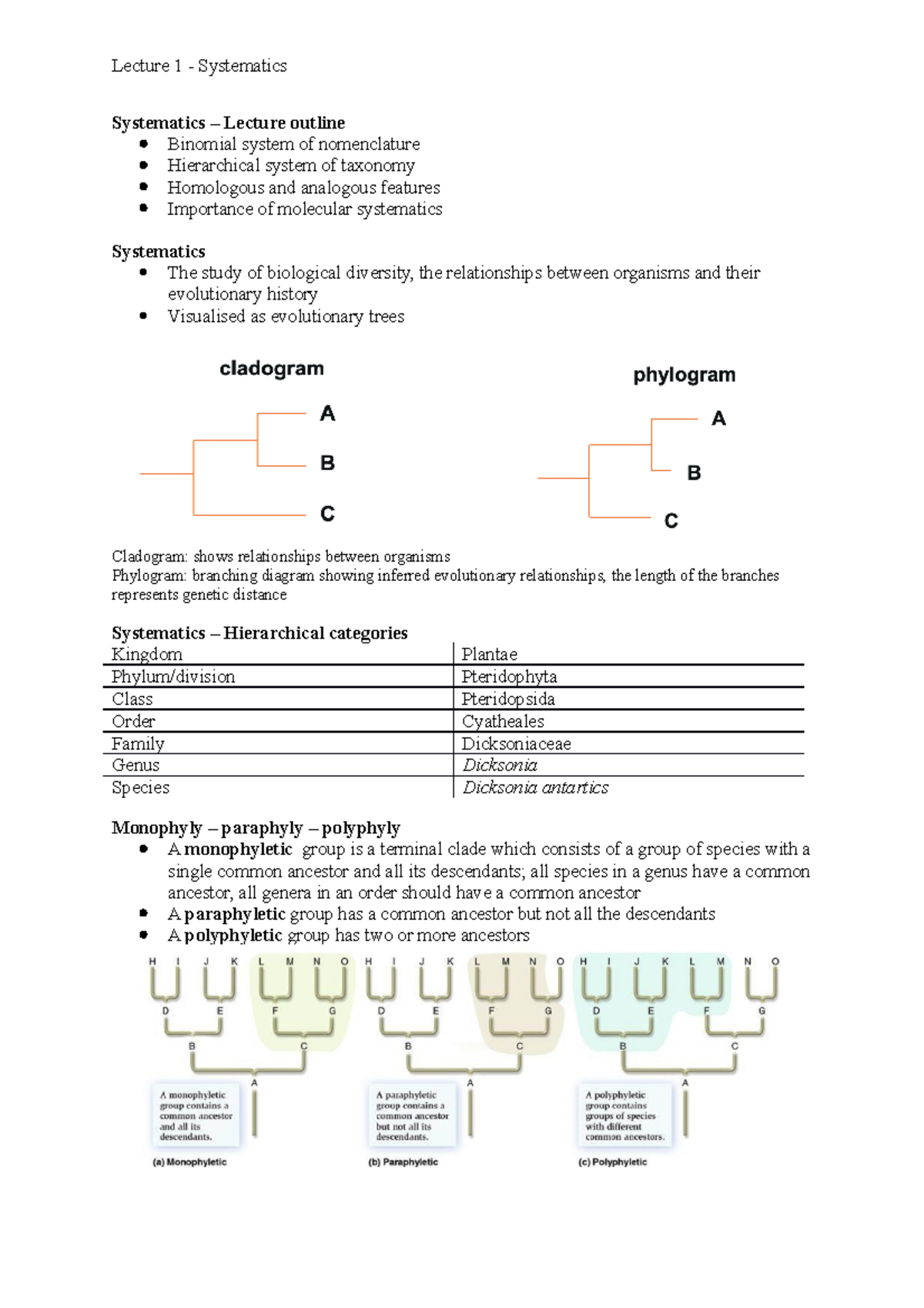 BIO245 Lecture 1 - Lecture 1 - Systematics Systematics – Lecture outline Binomial system of ...