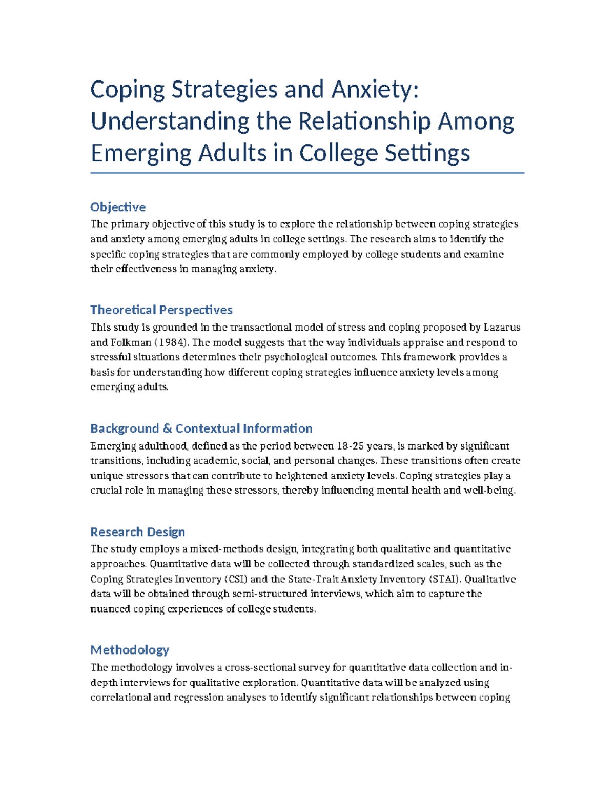 Coping Strategies and Anxiety Research - Coping Strategies and Anxiety ...