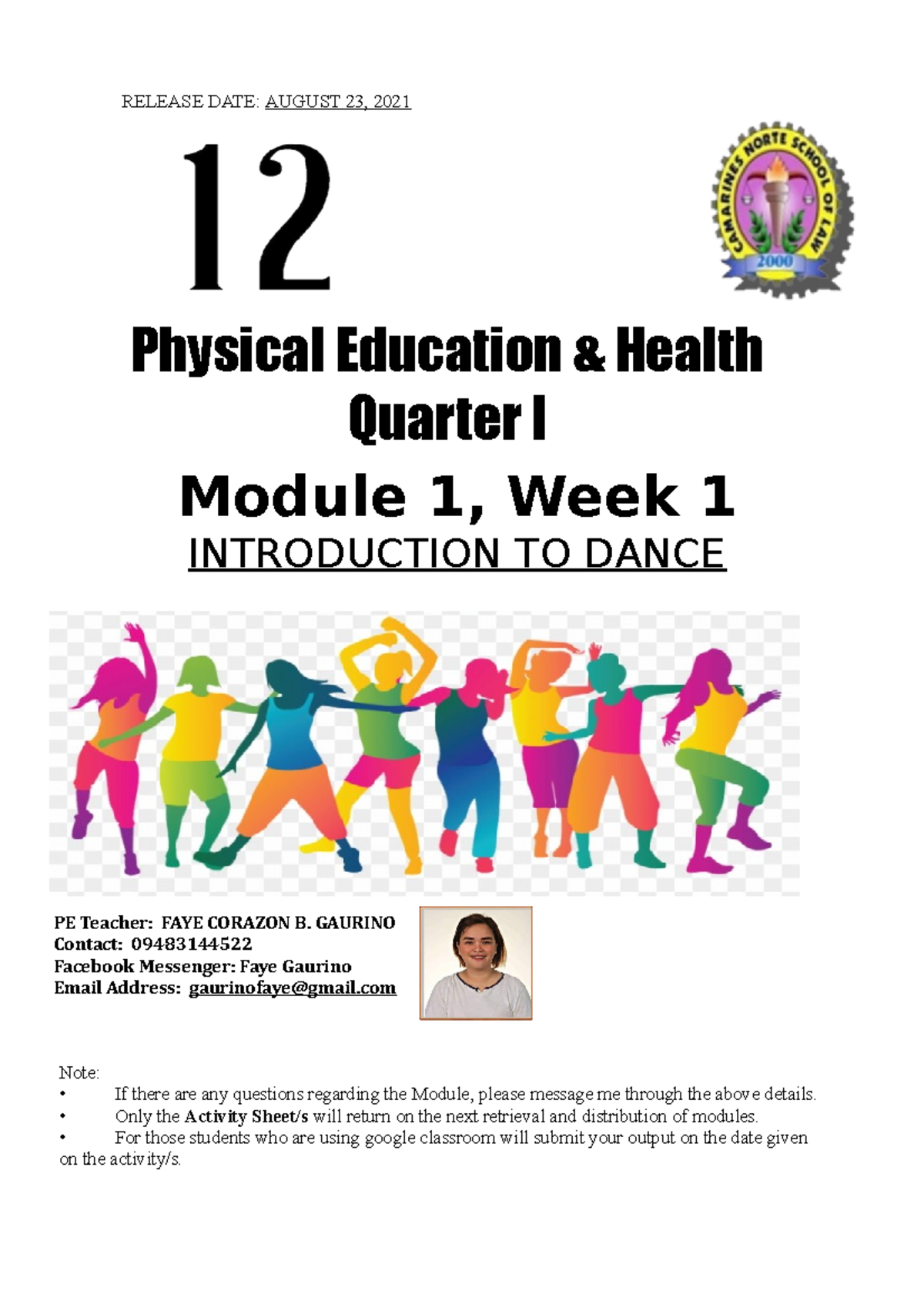 Module 1 Quarter 1- Introduction to dance Aug. 16 2021 - RELEASE DATE ...