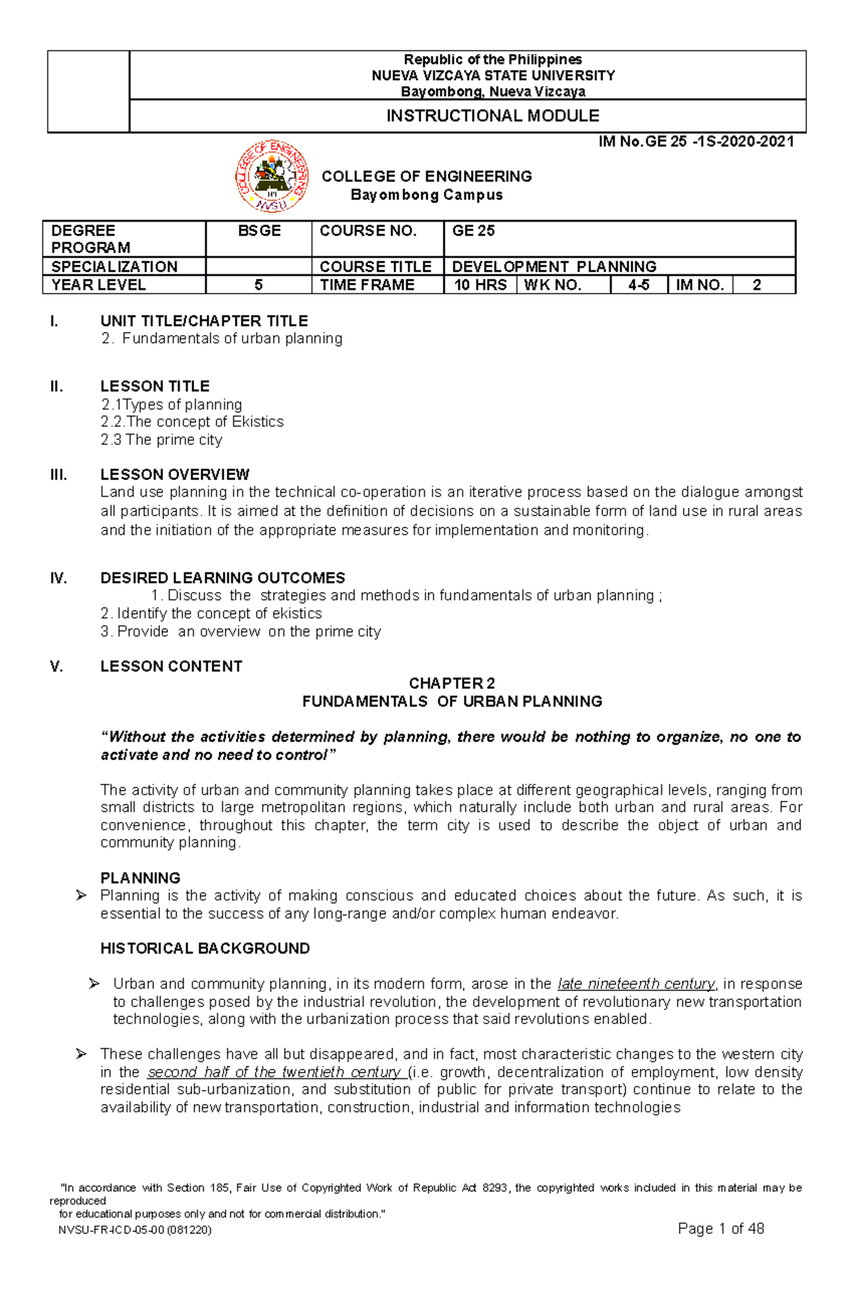IM DEV PLAN 2 - Development planning lecture notes - NUEVA VIZCAYA ...