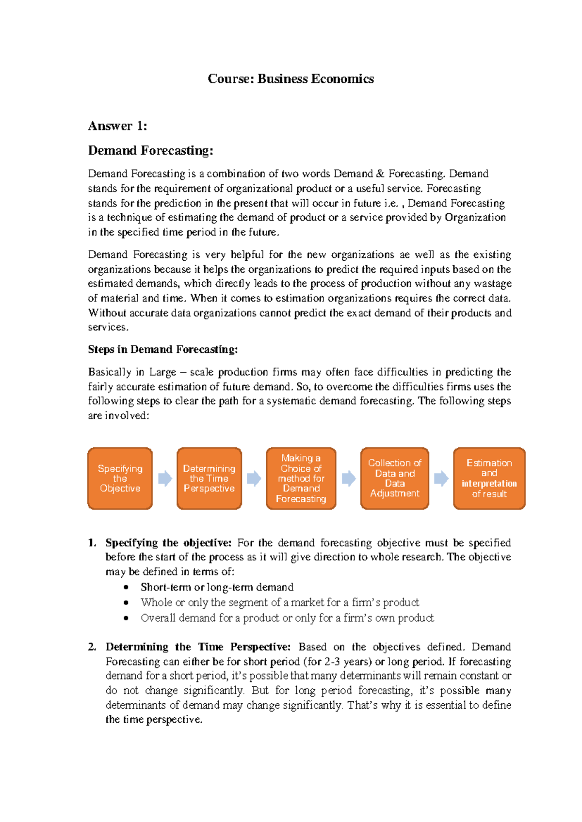 Business Economics - Course: Business Economics Answer 1: Demand ...