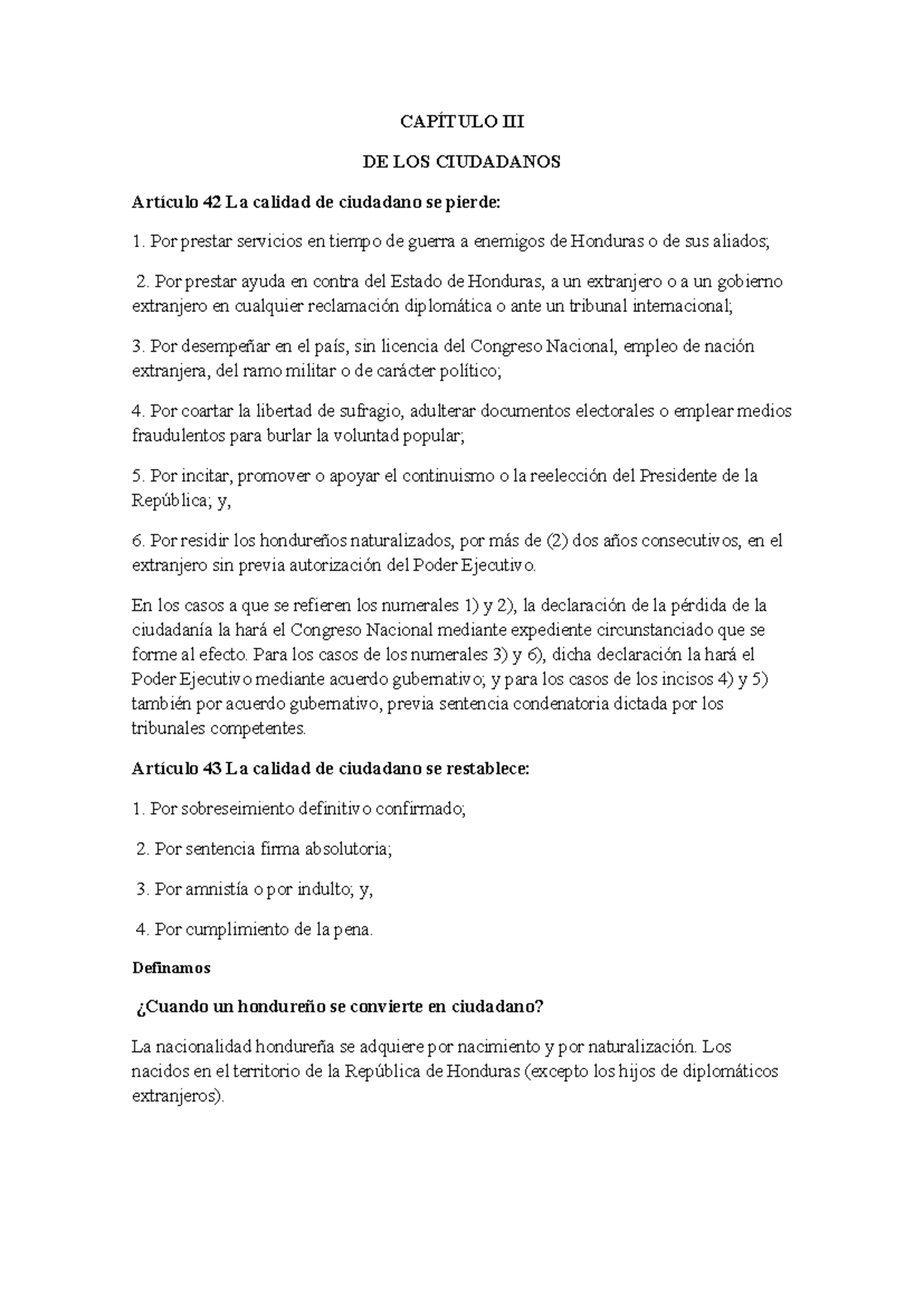 Artículo 42 de la constitucion de la republica - CAPÍTULO III DE LOS ...