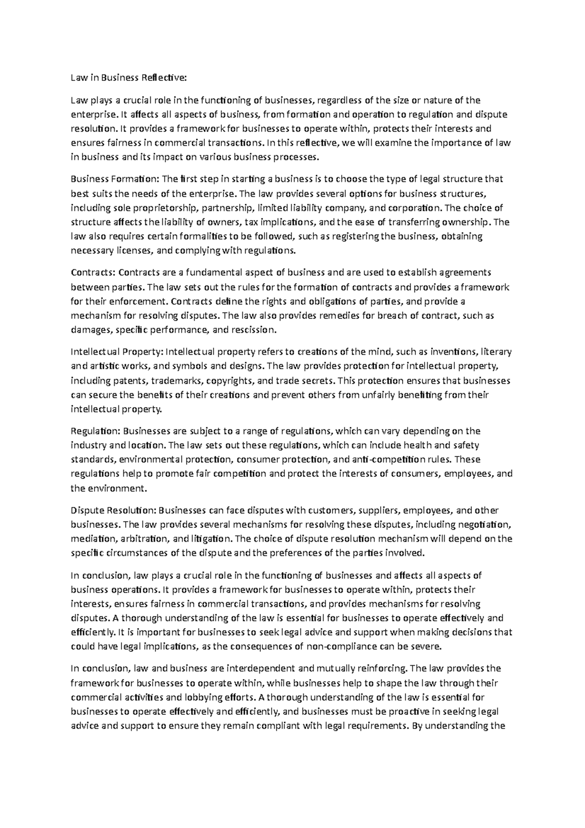 Law in Business Reflective - It affects all aspects of business, from ...