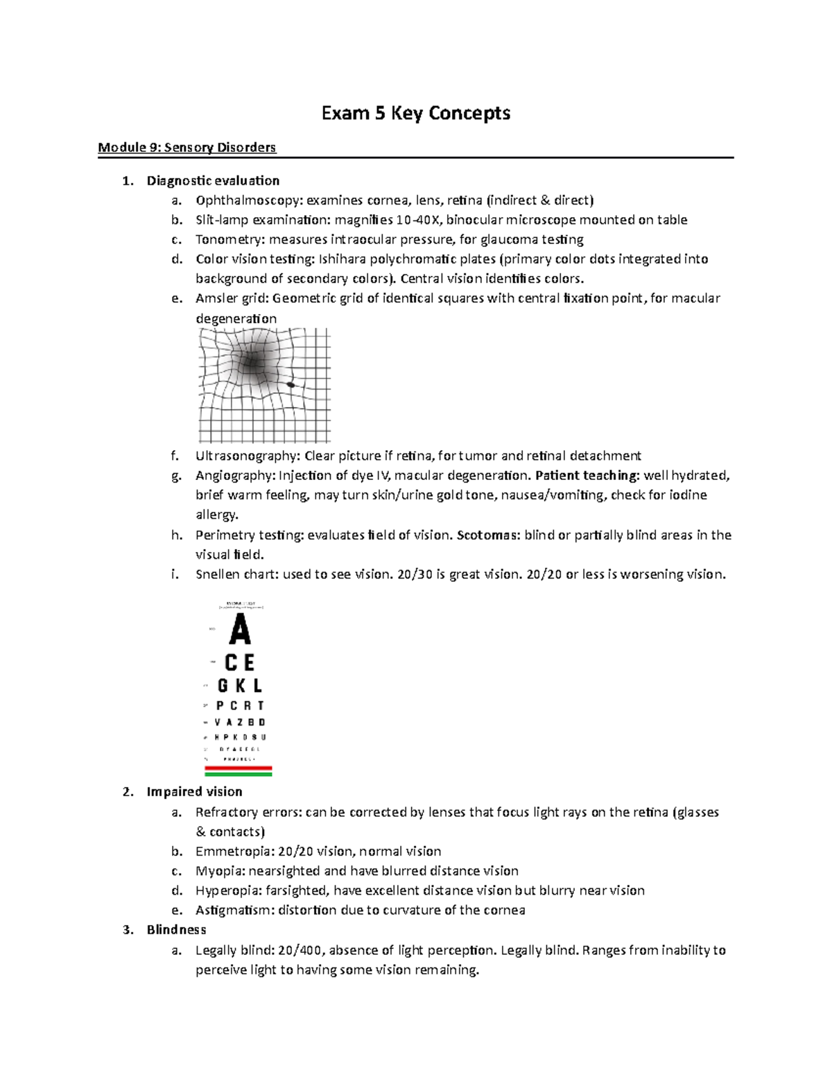 Exam 5 Key Concepts 2022 - Exam 5 Key Concepts Module 9: Sensory ...