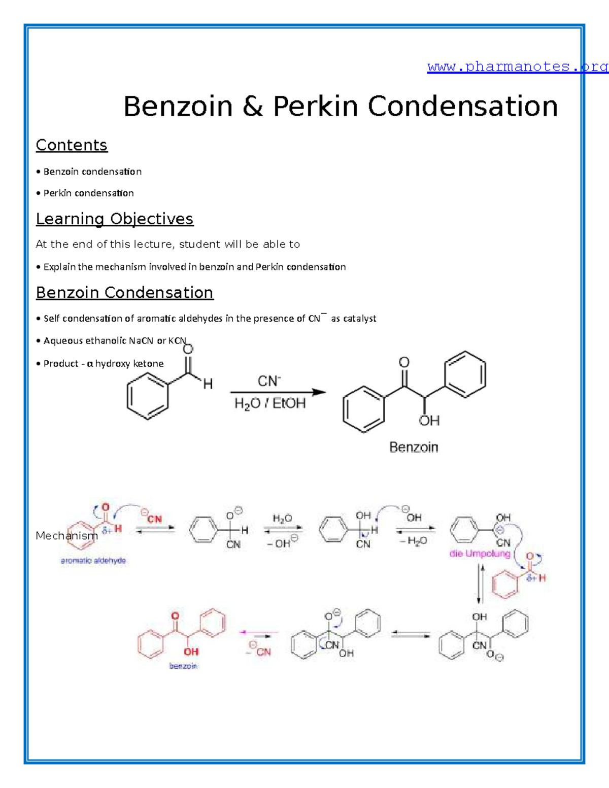 Chapter - 10 Benzoin Perkin Condensation - pharmanotes Benzoin & Perkin ...
