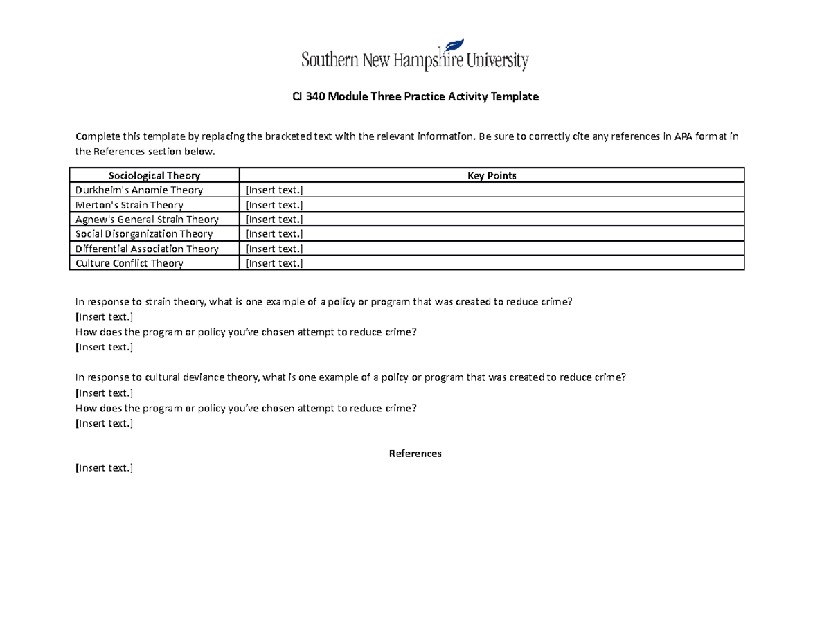 CJ 340 Module Three Practice Activity Template - CJ 340 Module Three ...