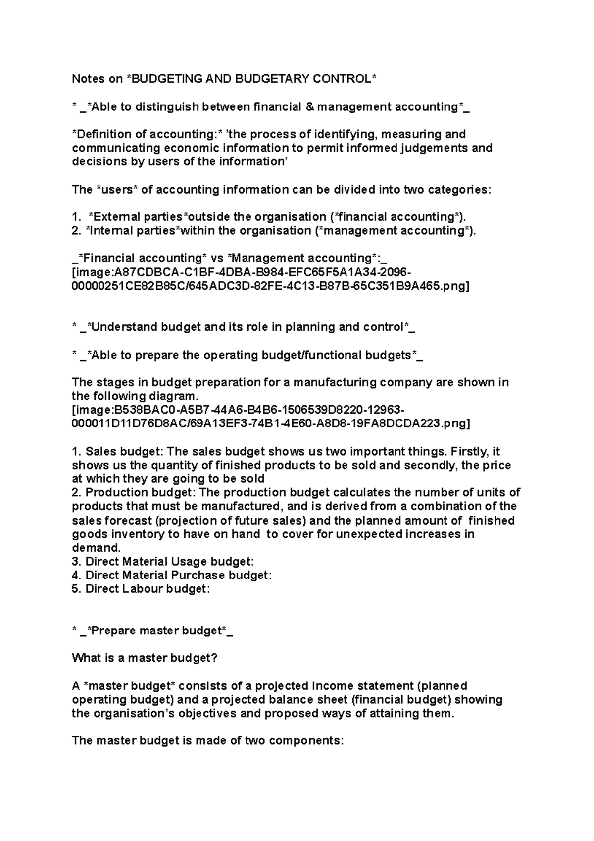 Budget - management - Notes on BUDGETING AND BUDGETARY CONTROL Able to ...