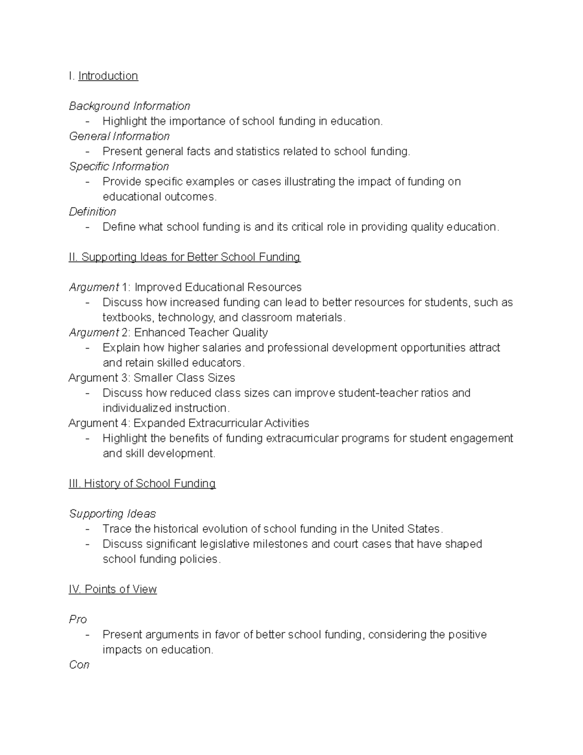 Outline - classwork - I. Introduction Background Information ...