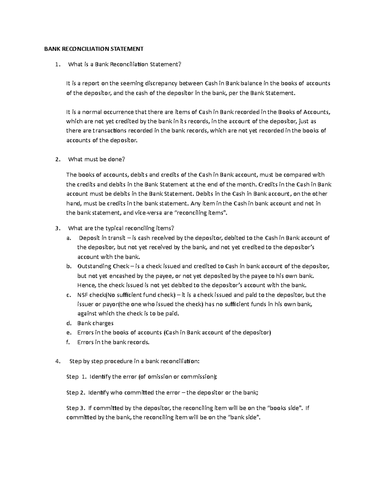 BANK Reconciliation - It is my lecture notes on bank recon. - BANK ...