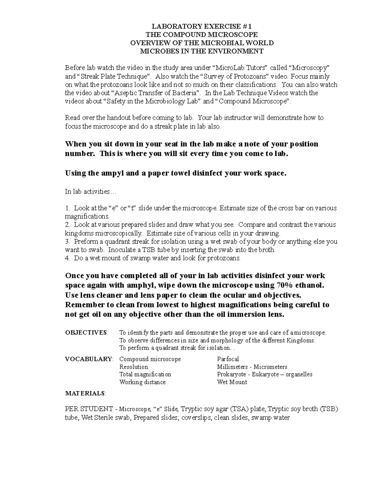 Lab #1 - Microscope and Kingdoms Updated Spring 2021 - LABORATORY ...