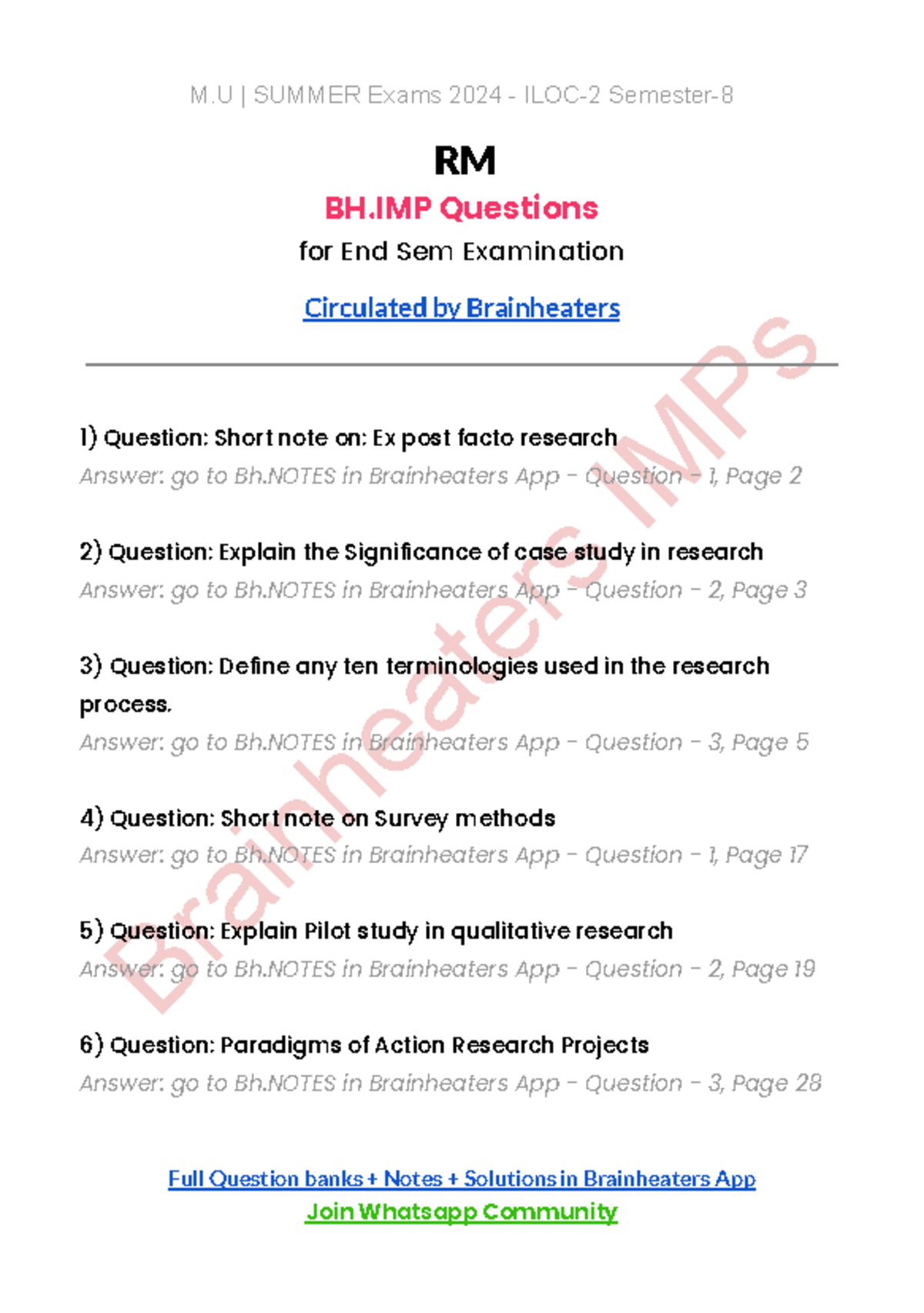 RM ILOC Sem Final Exam IMPs - Brainheaters IMPs M | SUMMER Exams 2024 ...