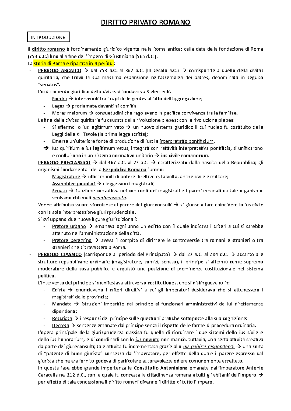 1. Schema Diritto Privato Romano - DIRITTO PRIVATO ROMANO Il diritto ...