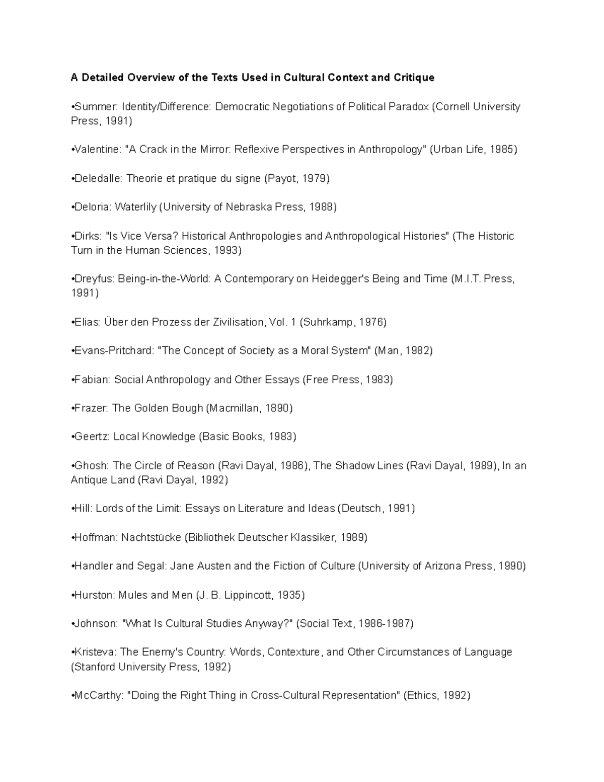 A Detailed Overview of the Texts Used in Cultural Context and Critique ...