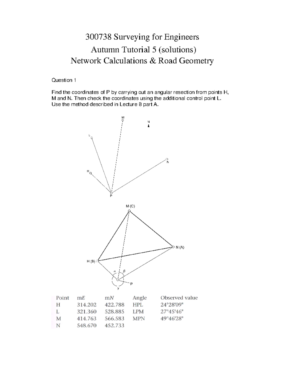 Tutorial 5 Solutions - 300738 Surveying for Engineers Autumn Tutorial 5 ...