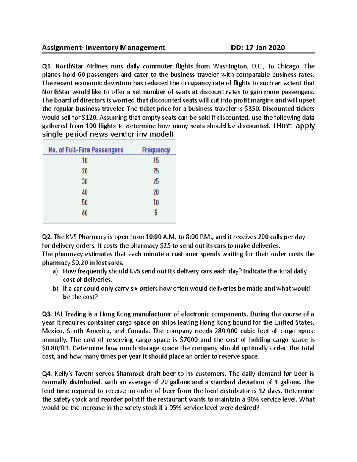 Assignment-inventory mgt - Assignment- Inventory Management DD: 17 Jan 2020 Q1. NorthStar ...