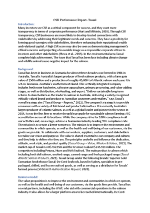 BSB250 Final Assessment - BSB250 – CSR Performance Research Report Word ...