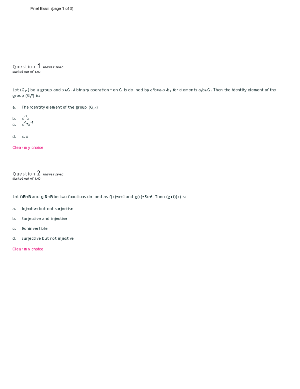 Final EXAM MATH 1302-01 Discrete Mathematics - Q u e s t i o n 1 Answer ...