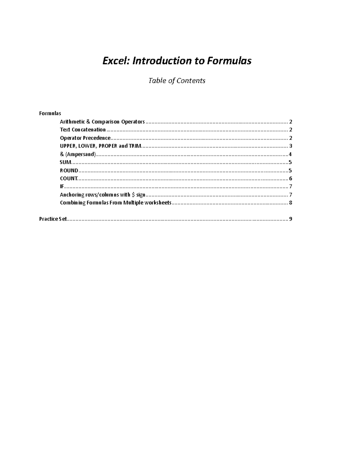 Excel Introduction to Formulas - Excel: Introduction to Formulas Table ...