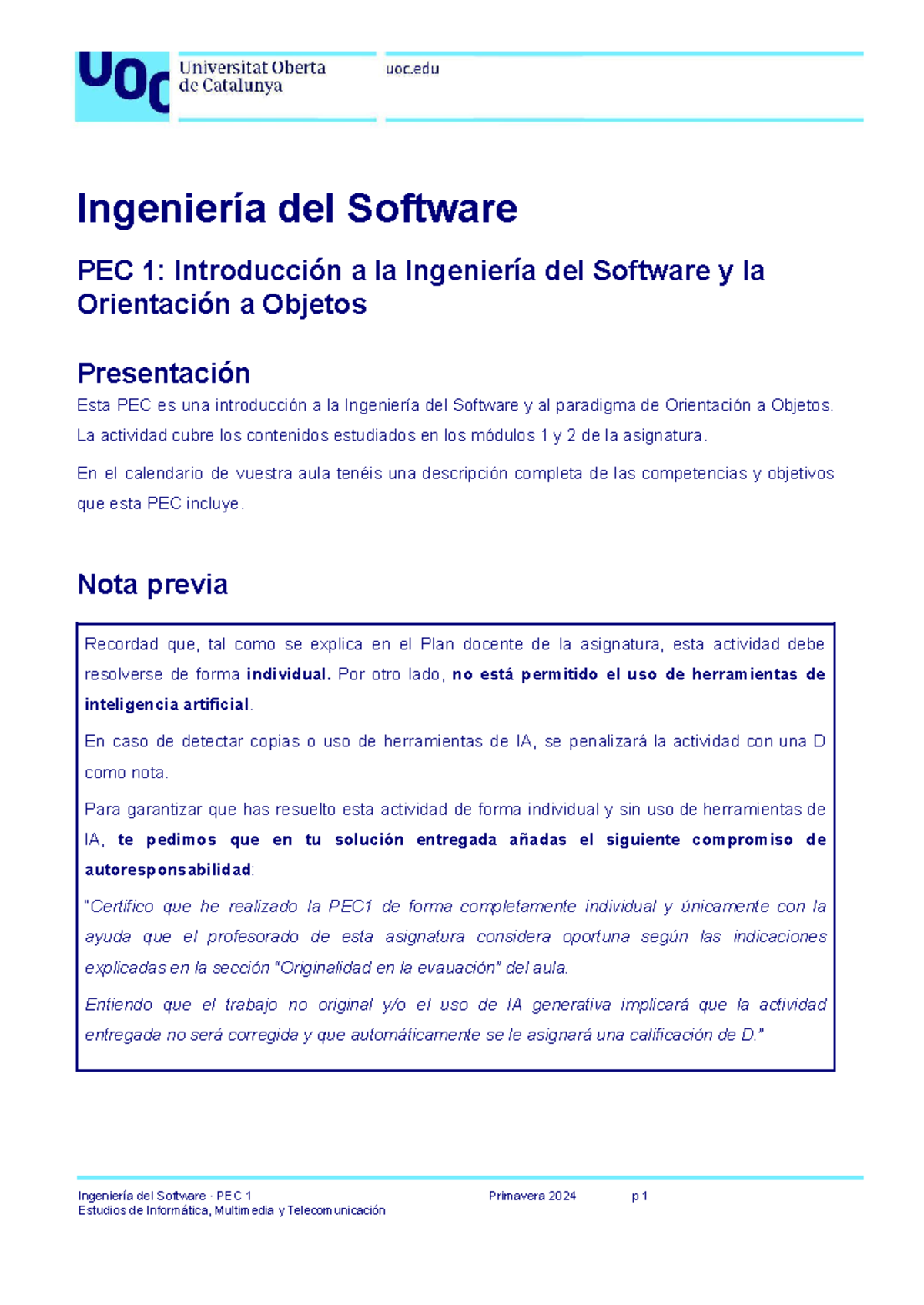IS PEC1 Solución - Solucion PEC 1 de IS - Ingeniería del Software PEC 1: Introducción a la - Studocu