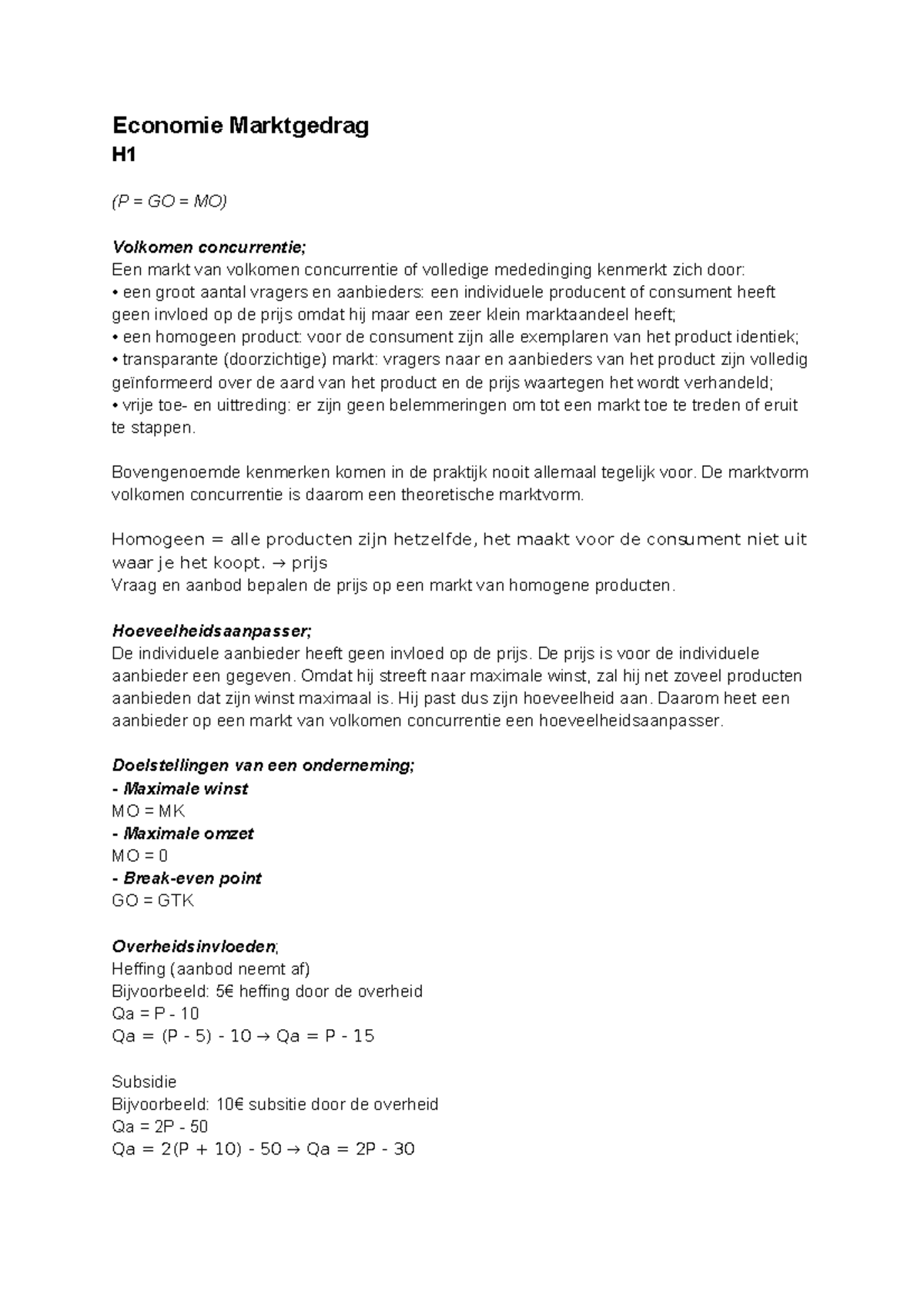 Economie marktgedrag - lweo - Economie Marktgedrag H (P = GO = MO ...
