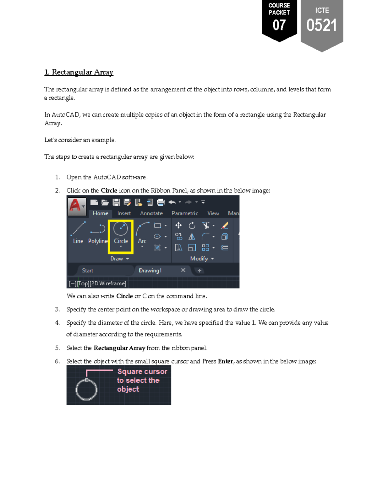 Auto CAD - Part 7 Lecture-2-4 - ICTE 0521 COURSE PACKET 07 1 ...