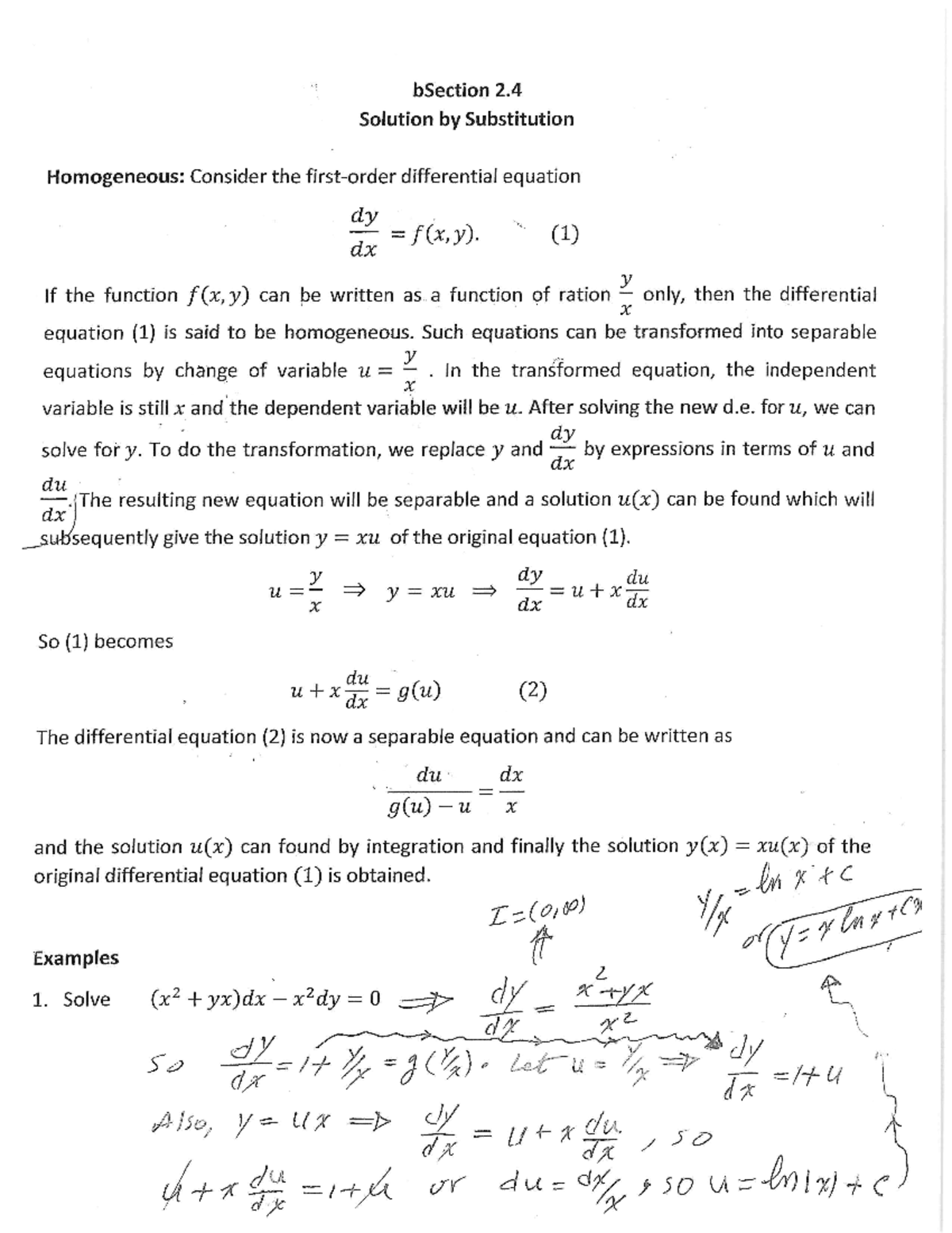 Section 2.4 Solution by Substitution - MATH 3523 - Studocu