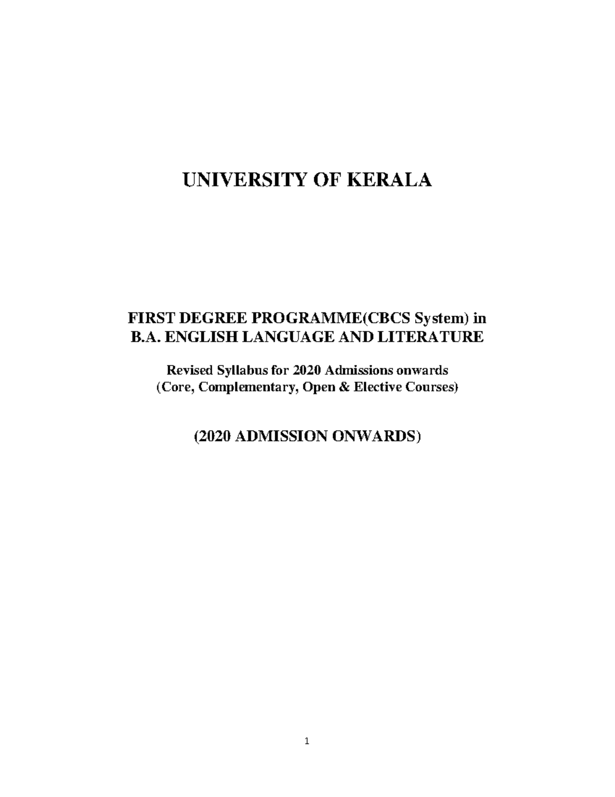 First Degree Programme(CBCS System) in BA English Language AND Literature - UNIVERSITY OF KERALA ...