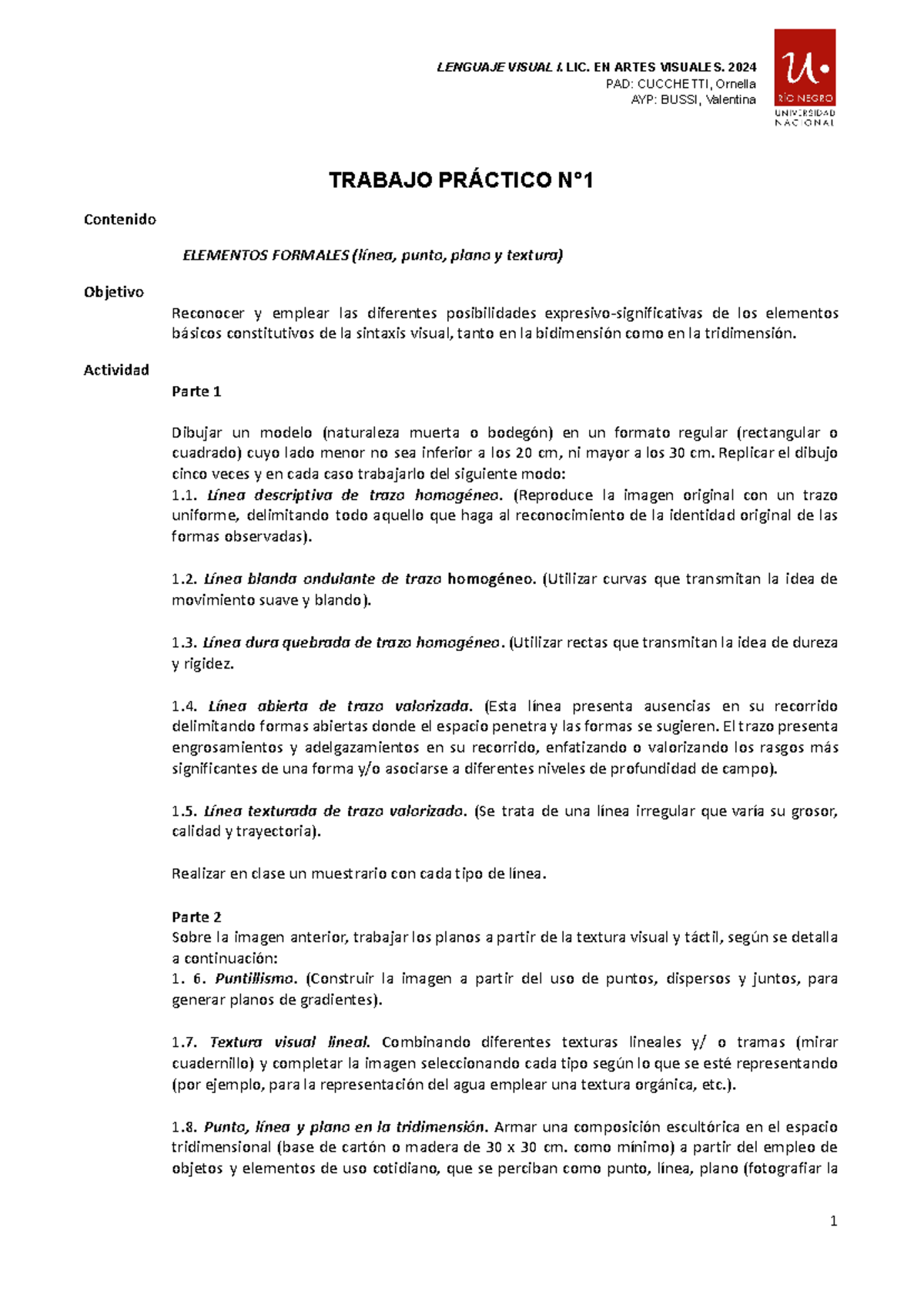 1. TP 1 Elementos Formales LV I 2024 - LENGUAJE VISUAL I. LIC. EN ARTES ...
