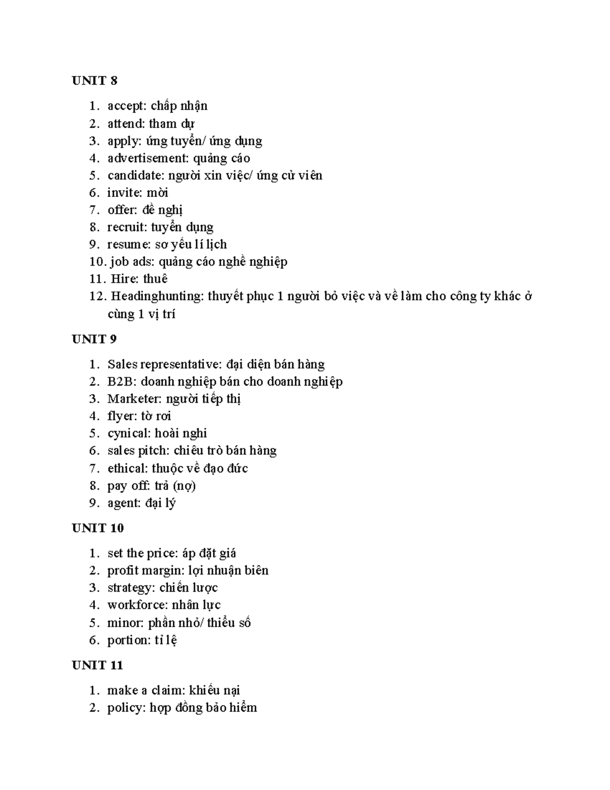 Từ vựng Tiếng Anh NC - UNIT 8 accept: chấp nhận attend: tham dự apply ...