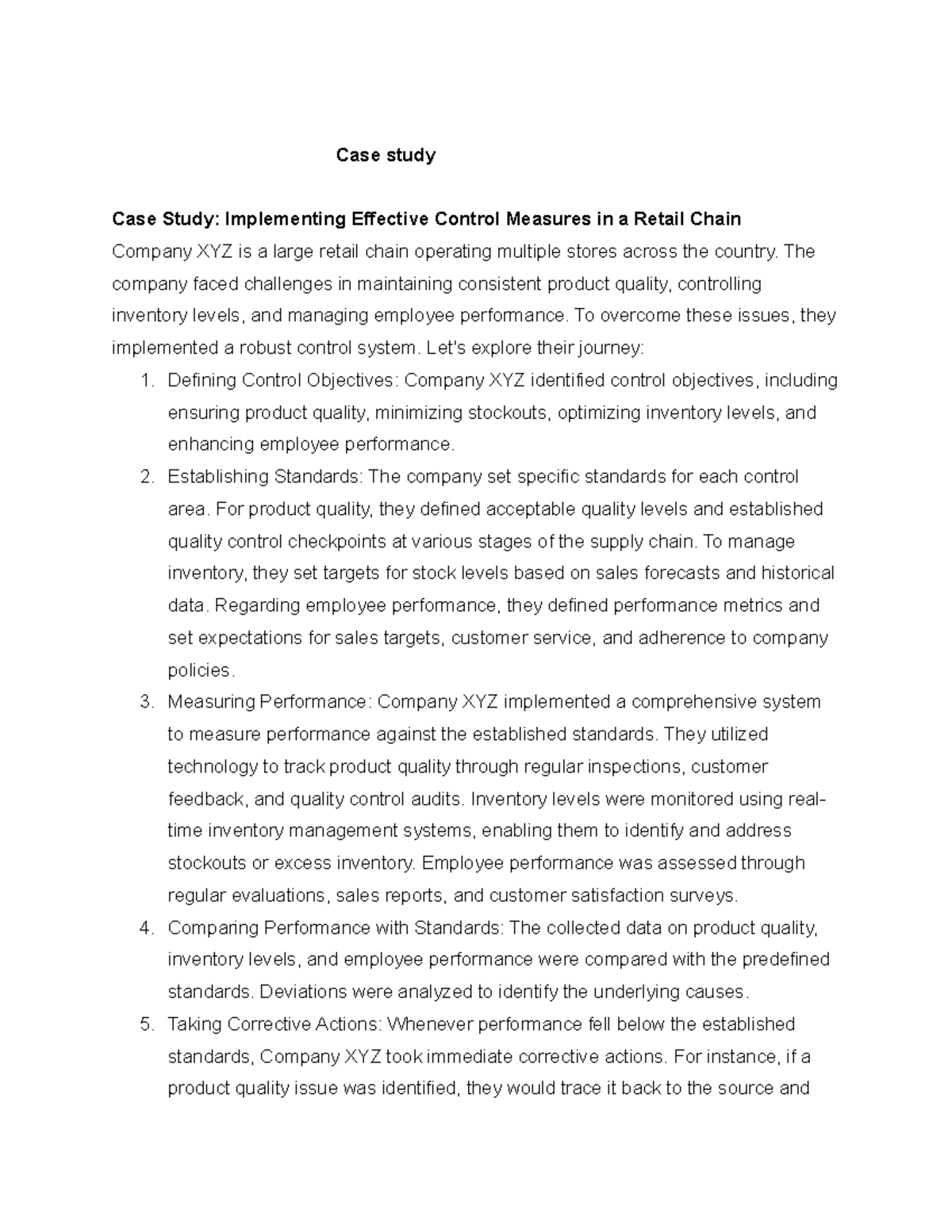 1.3.6-Case study-2 - Case study Case Study: Implementing Effective Control Measures in a Retail ...